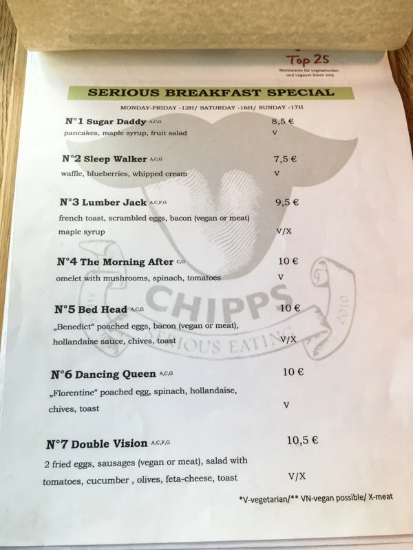 Freshly prepared breakfast at Chipps in Berlin, Germany