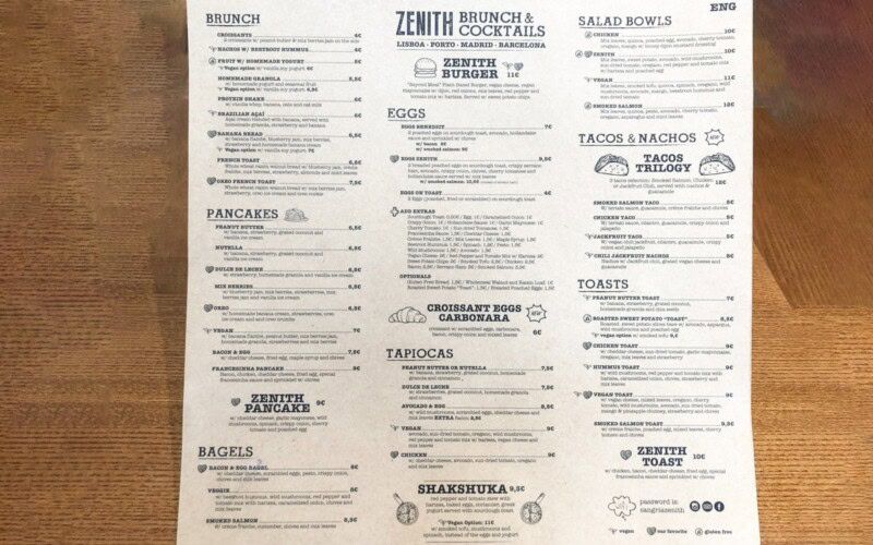 Zenith Brunch & Cocktails in Lisbon, Portugal